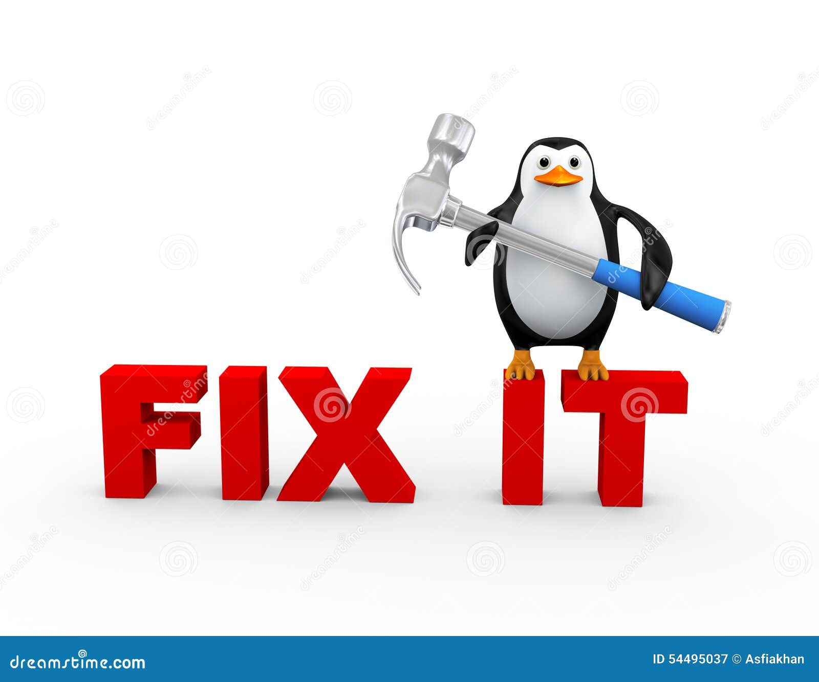 3d Penguin with Claw Hammer on Fix it Stock Illustration - Illustration ...