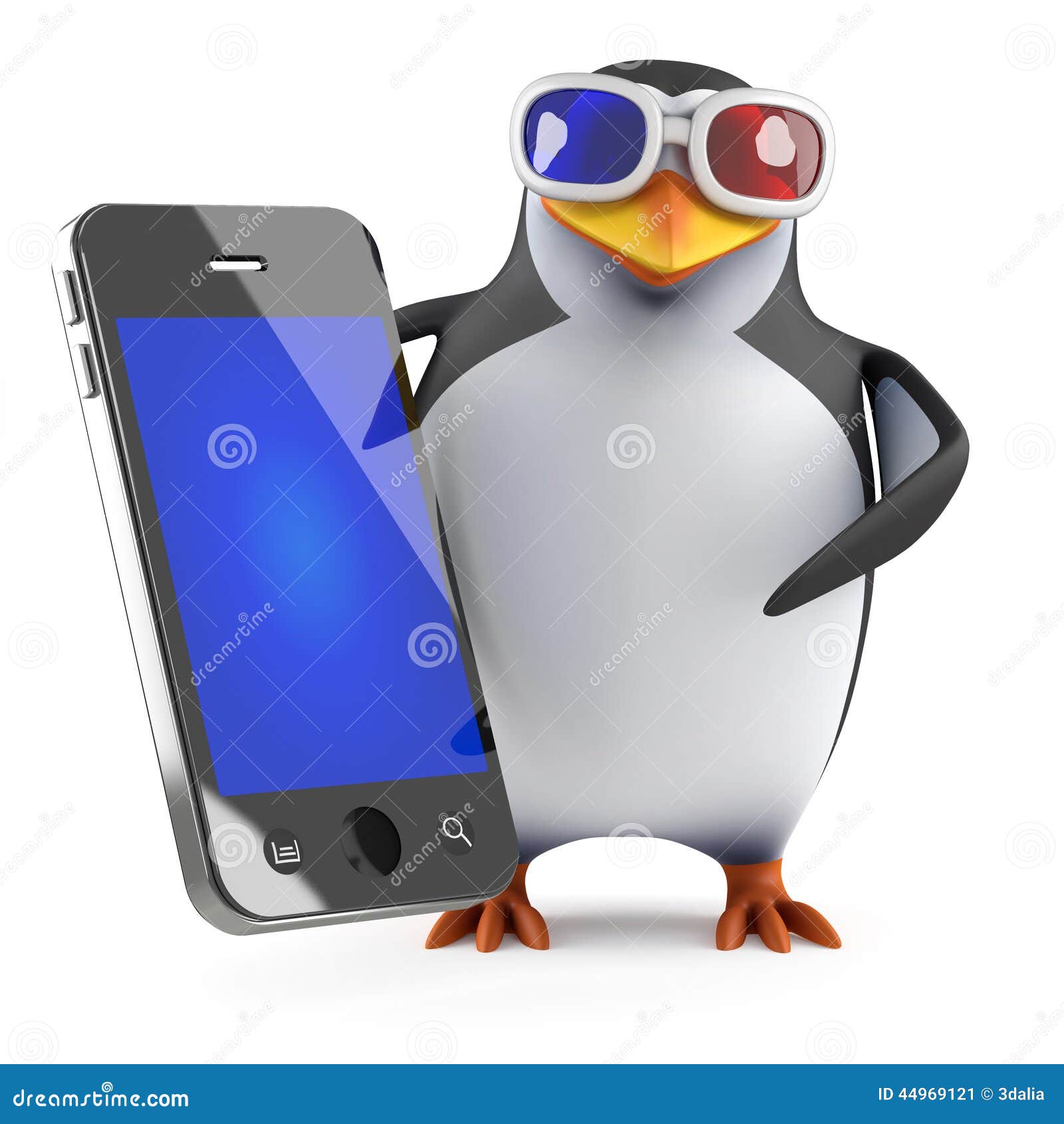 3d Penguin in 3d Glasses Holding a Smartphone Stock Illustration ...