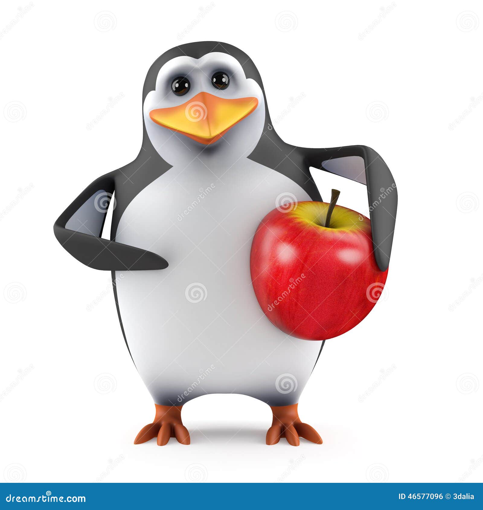 3d Penguin Eats and Apple a Day Stock Illustration - Illustration of ...