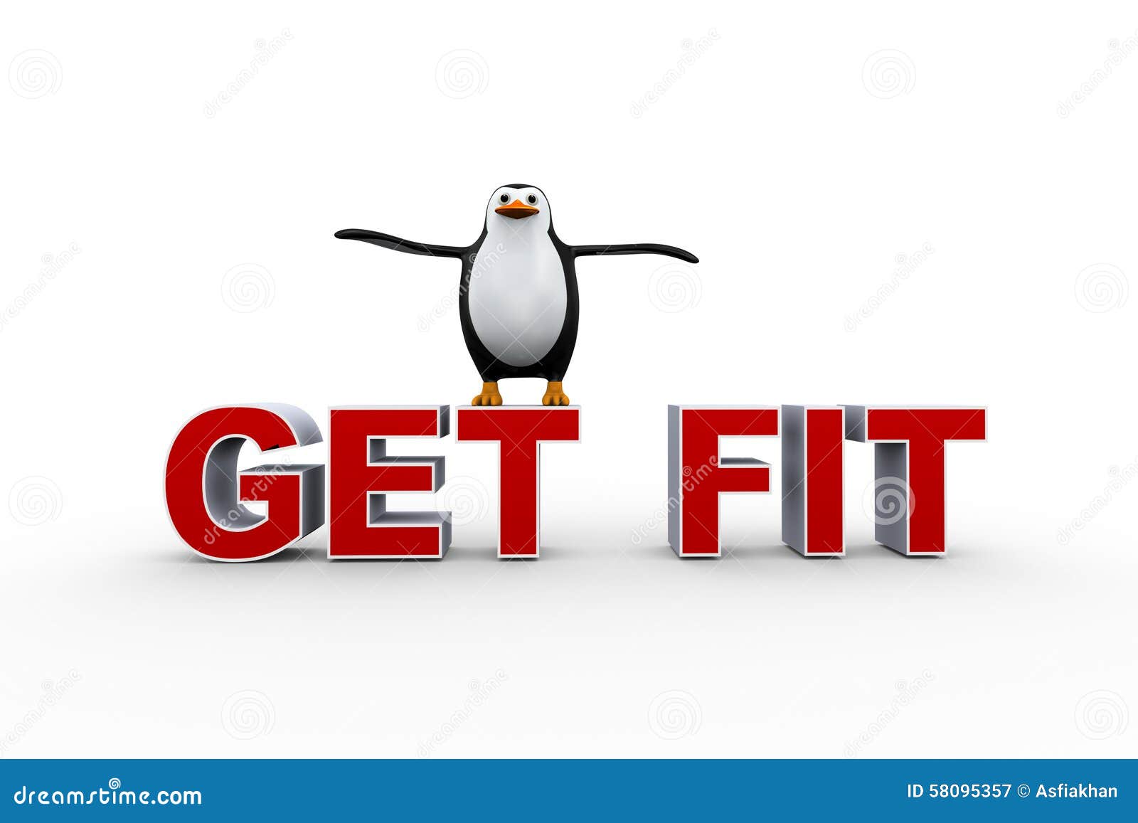 3d penguin on get fit text stock illustration. Illustration of activity ...
