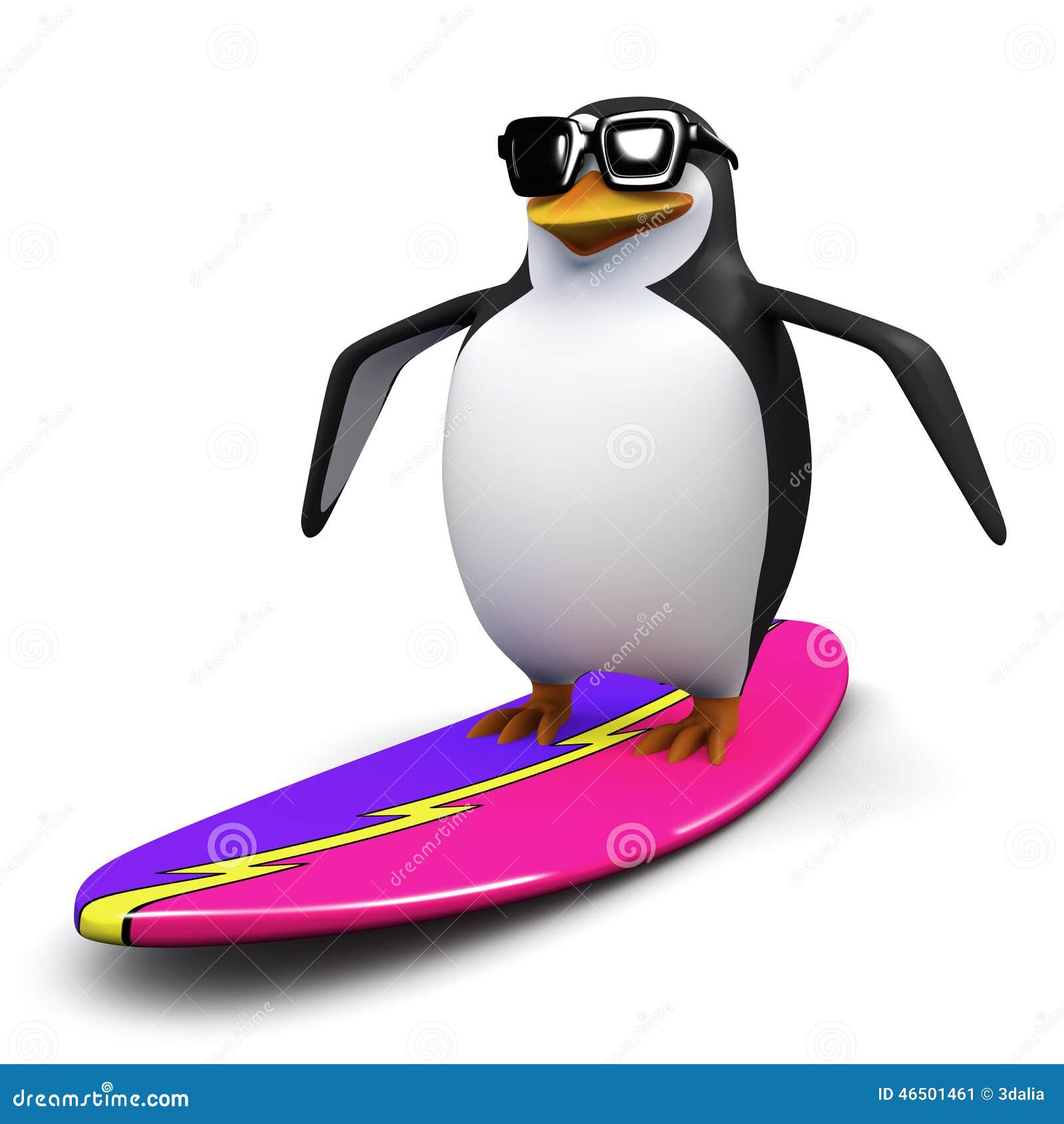 3d Penguin Goes Surfing Stock Illustration - Image: 46501461