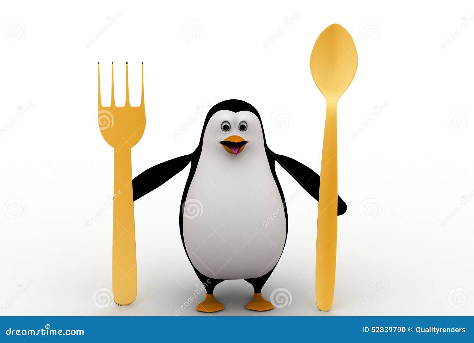 3d Penguin with Golden Spoon Concept Stock Illustration - Illustration ...