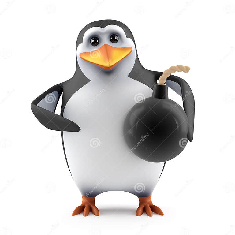3d Penguin has a bomb stock illustration. Illustration of silly - 45565722