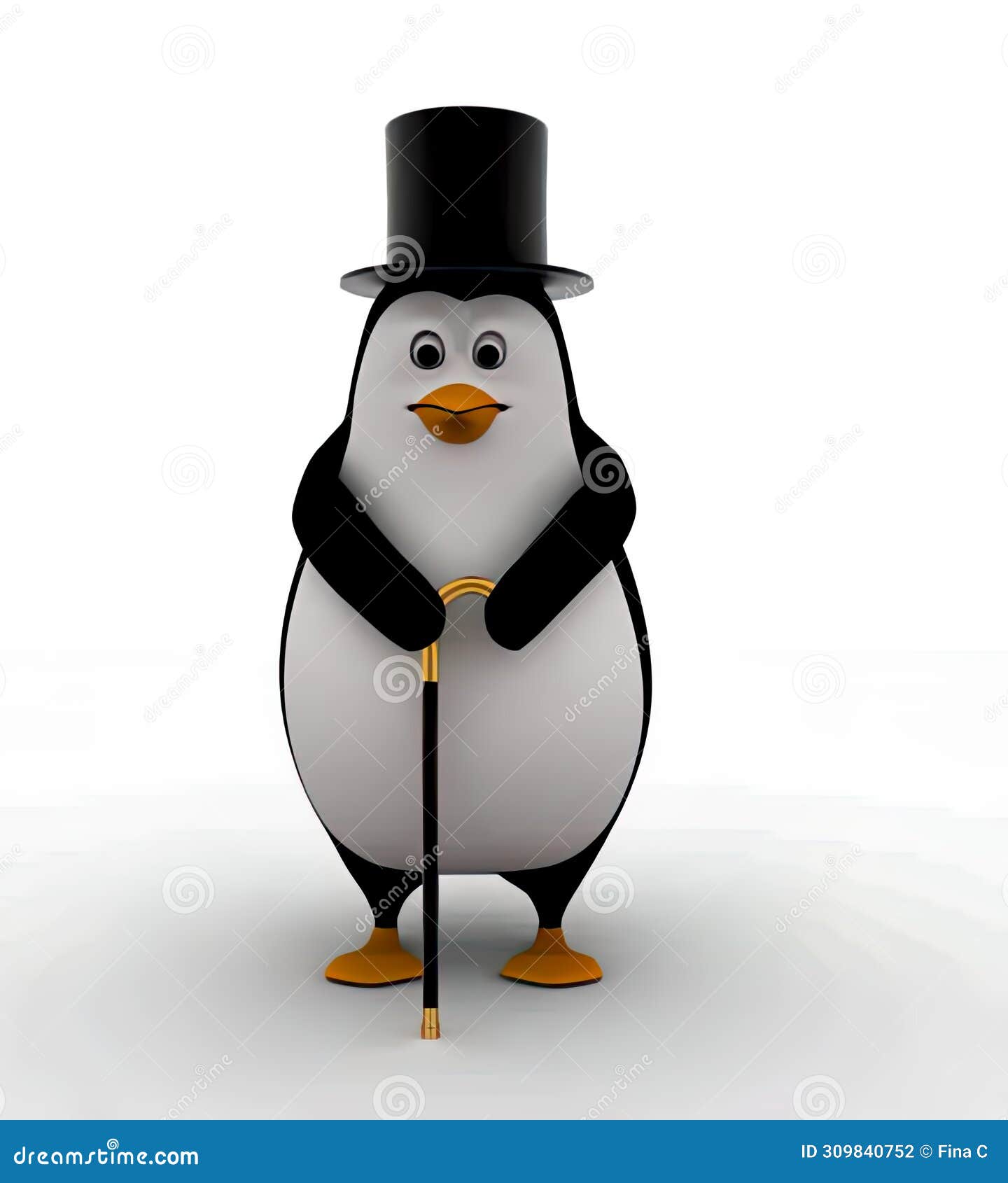 3d Penguin with Hat and Walking Stick in Style of English Man Concept ...