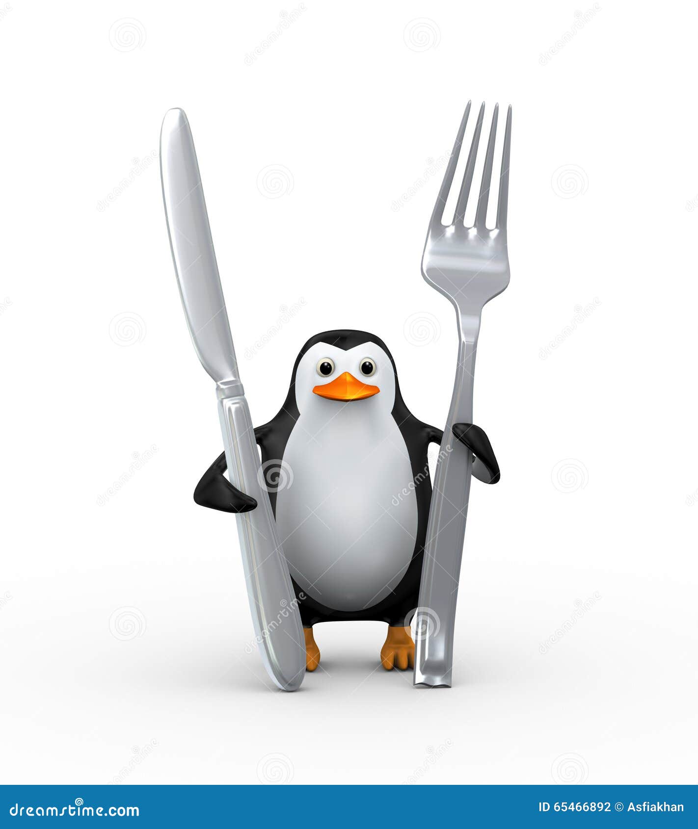 3d Penguin Holding Fork and Knife Stock Illustration - Illustration of ...