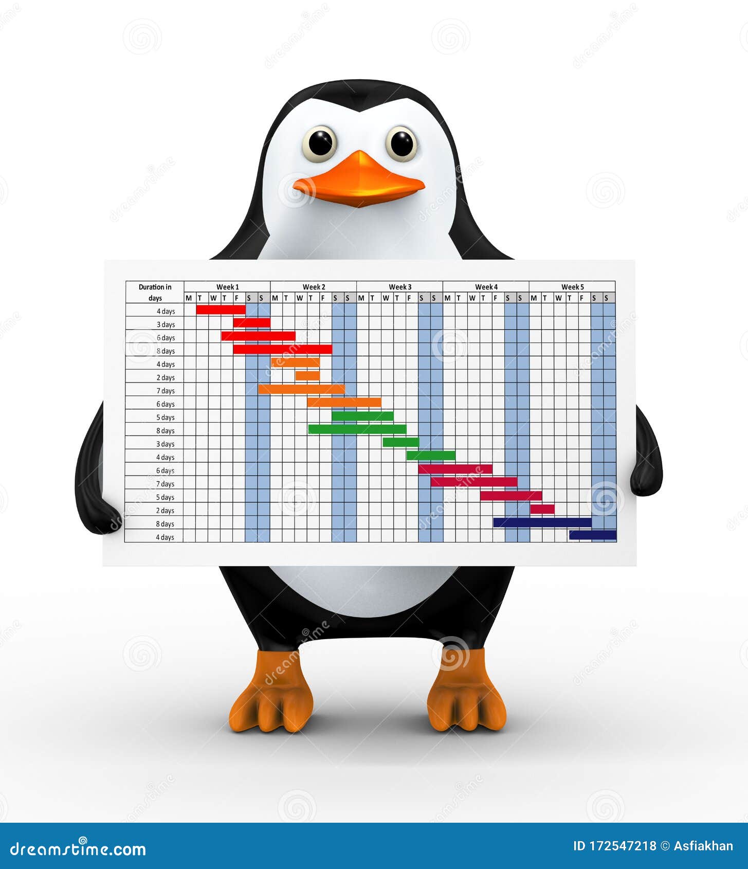 3d Penguin Holding Gantt Chart Project Management Stock Illustration ...
