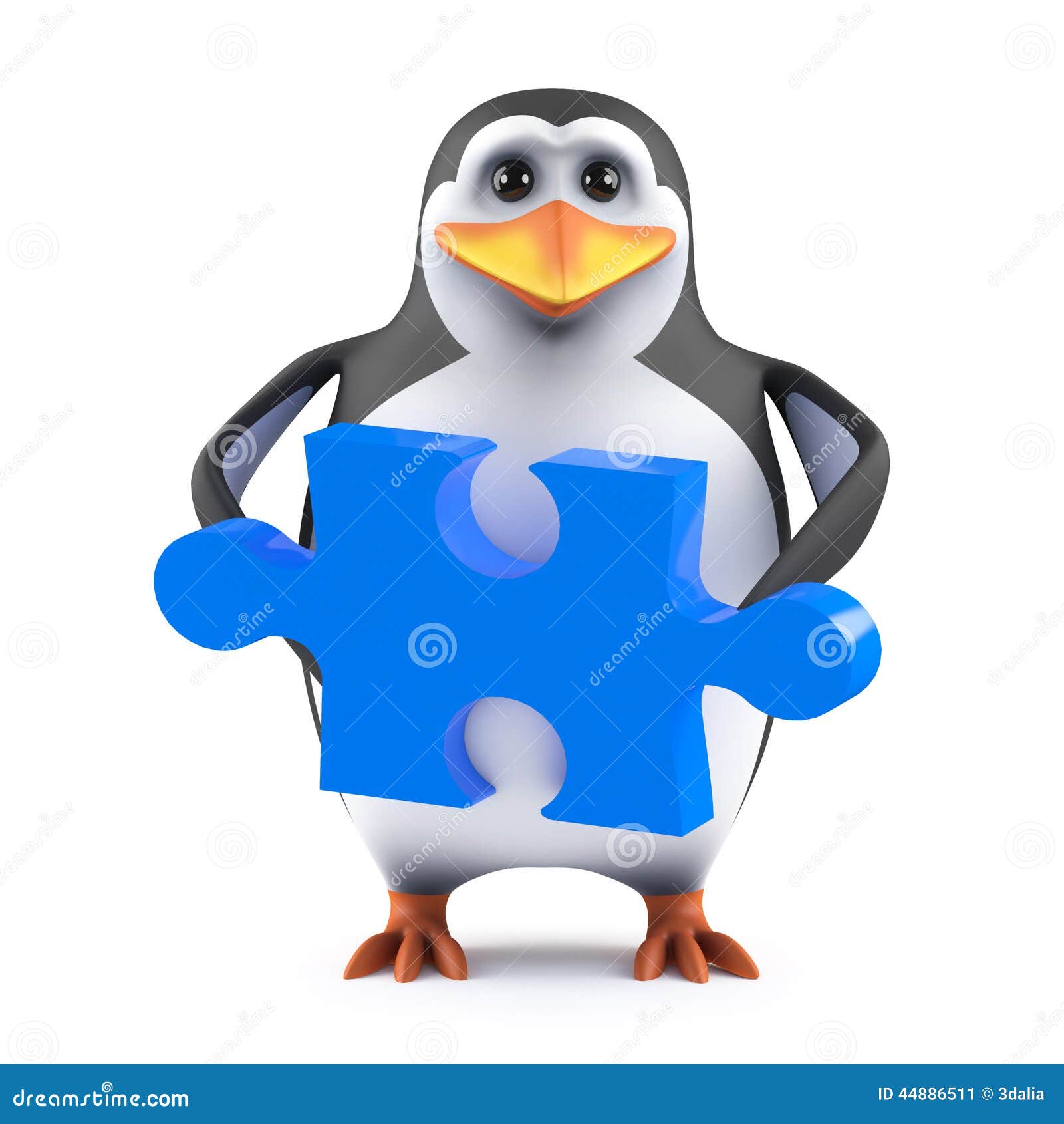 3d Penguin Holding a Jigsaw Puzzle Piece Stock Illustration ...