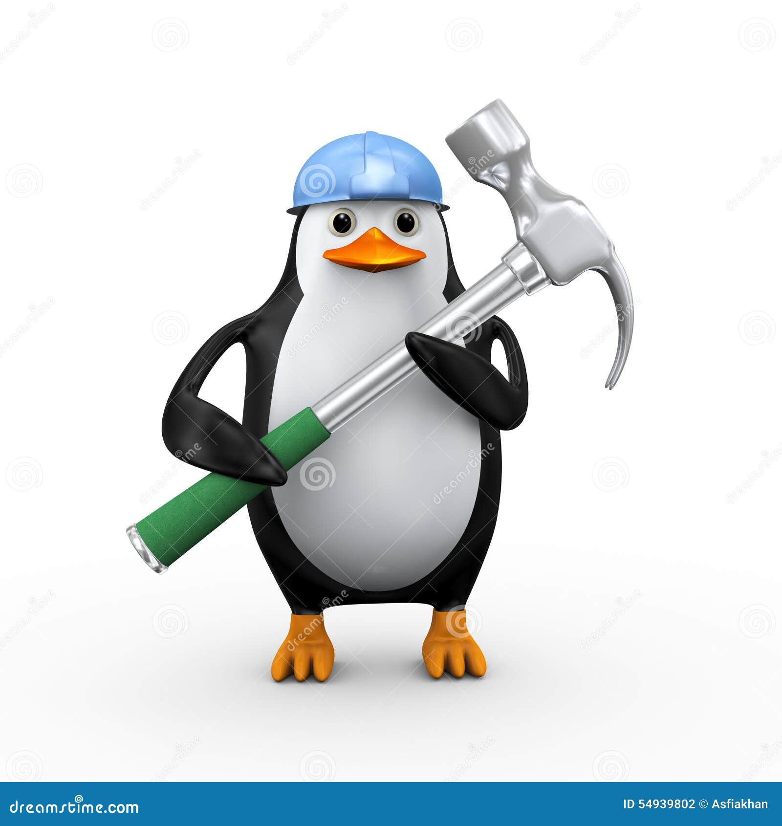 3d Penguin Holding Large Hammer Stock Illustration - Illustration of ...