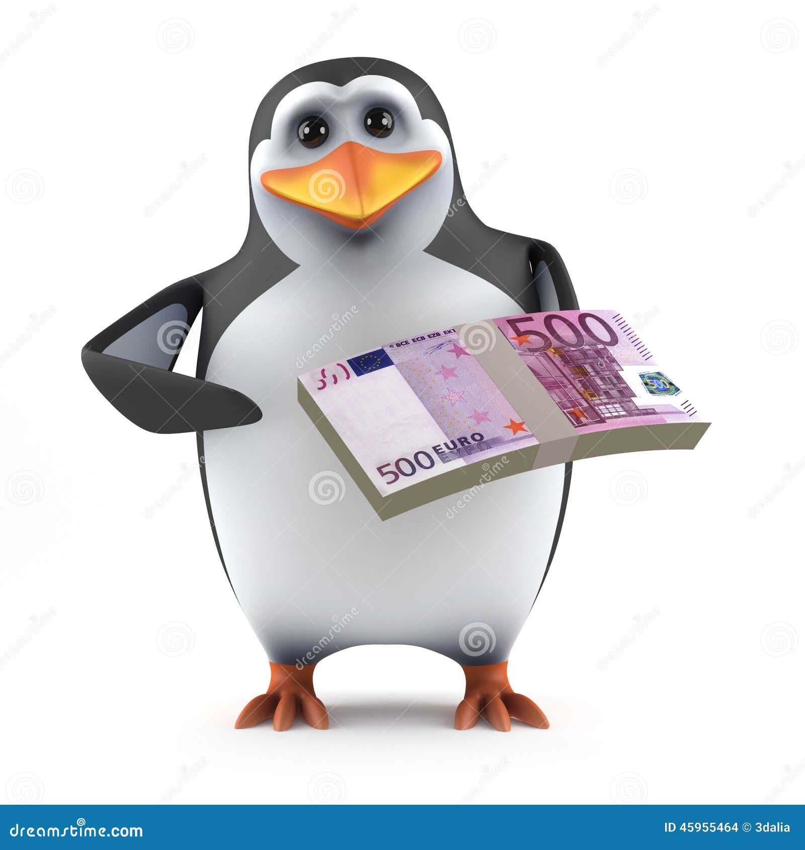 3d Penguin holds Euros stock illustration. Illustration of bird - 45955464