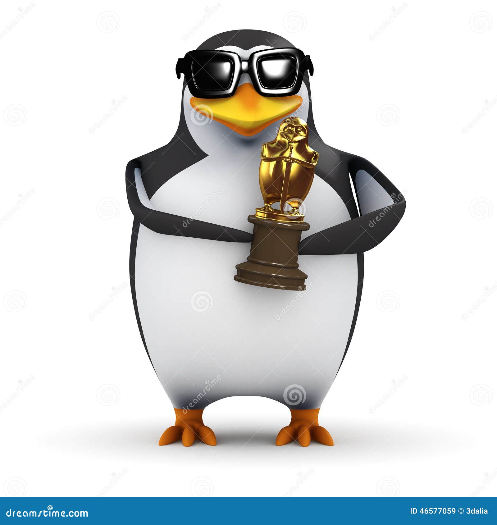 3d Penguin Holds a Gold Award Stock Illustration - Illustration of toon ...