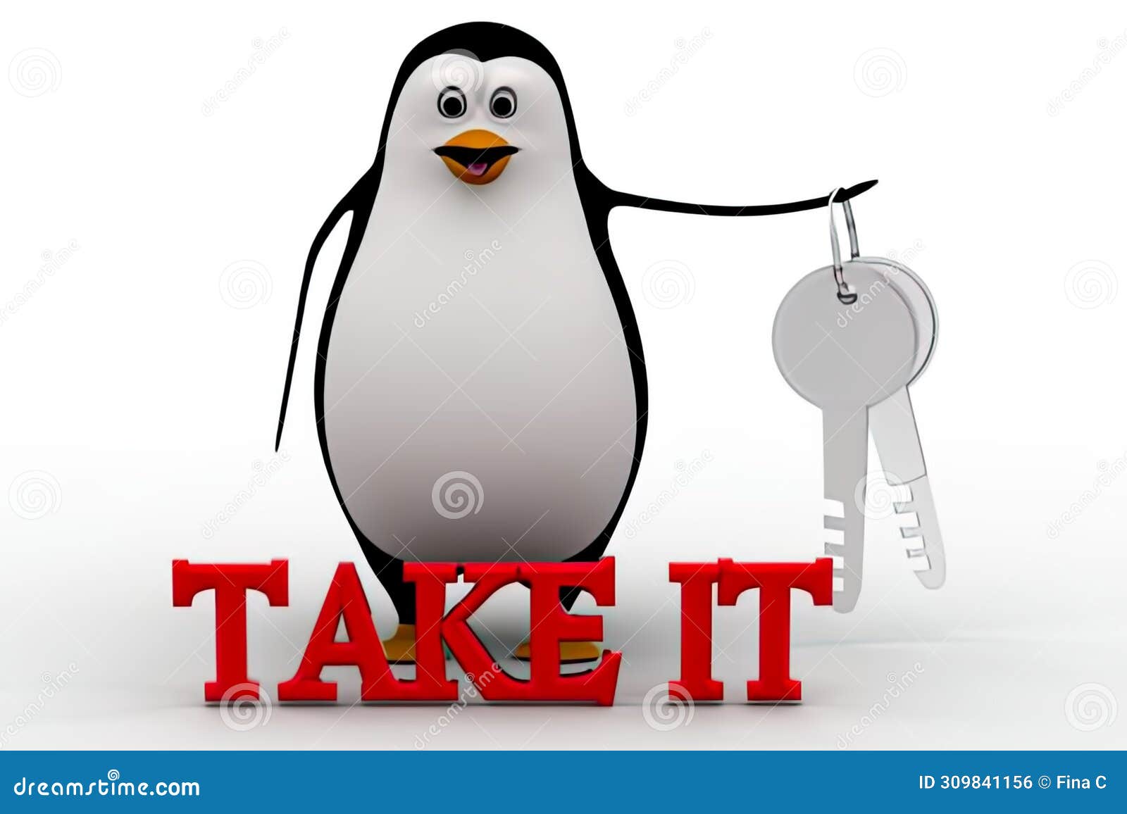 3d Penguin with Key To Take it Concept Stock Illustration ...