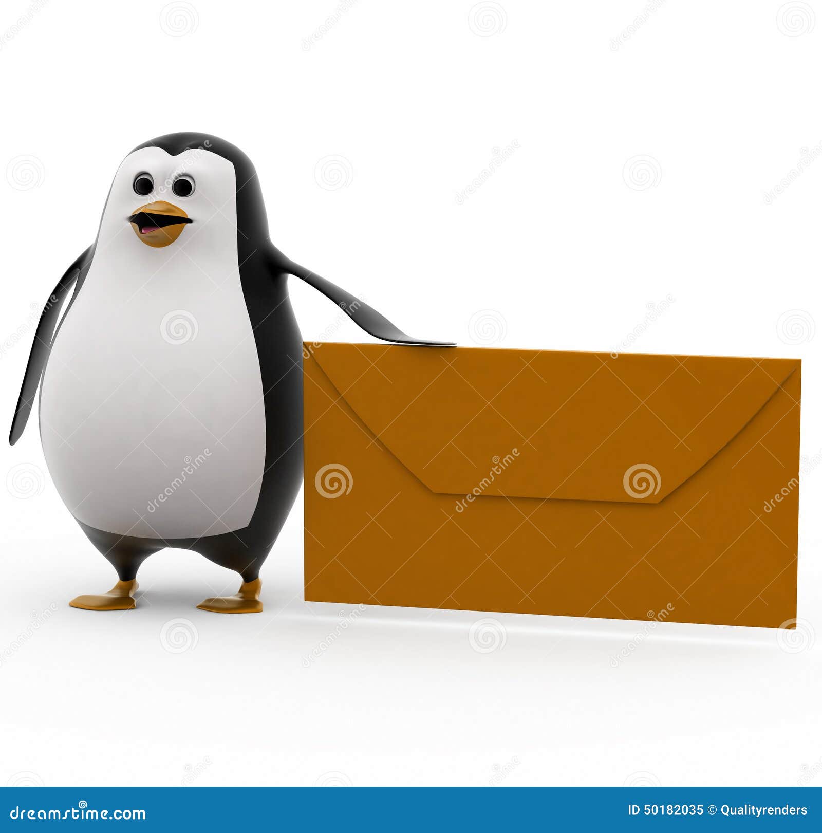 3d Penguin with Mail Concept Stock Illustration - Illustration of view ...