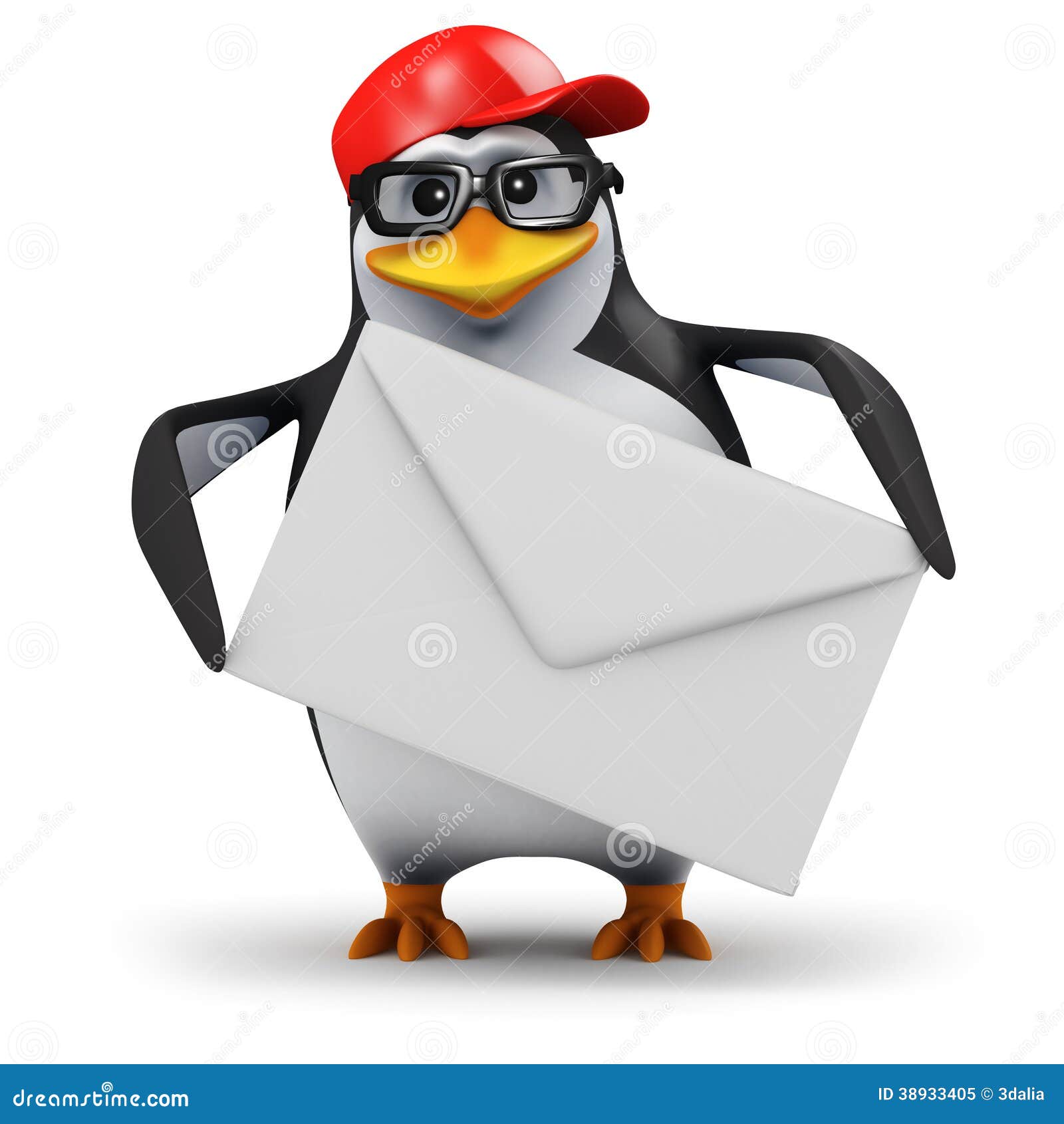 3d Penguin mail stock illustration. Illustration of funny - 38933405