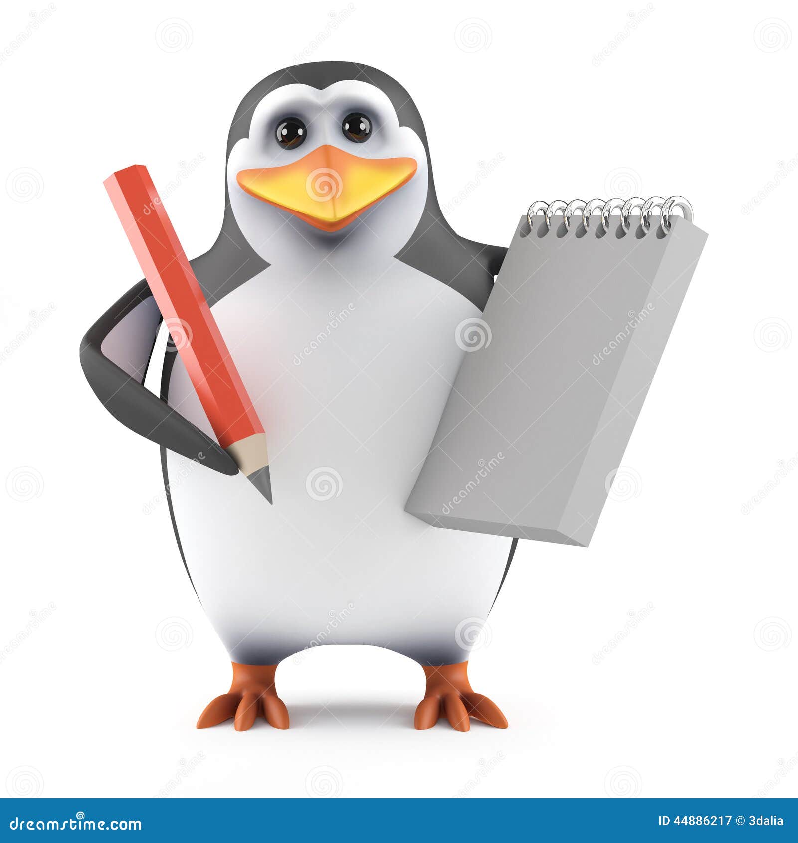 3d Penguin with Notepad and Pencil Stock Illustration - Illustration of ...