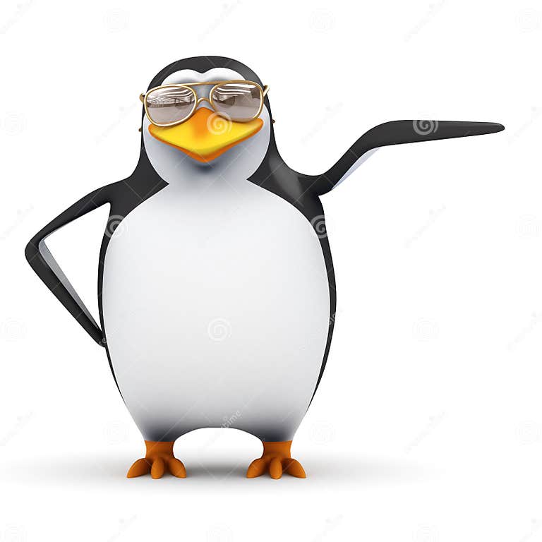 3d Penguin Points To His Left Stock Illustration - Illustration of ...