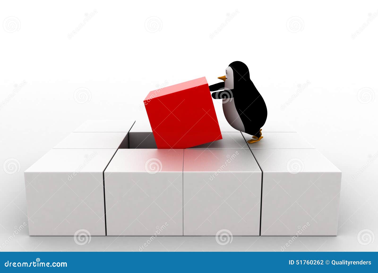 3d Penguin Put Box in Center of Other Boxes Concept Stock Illustration ...