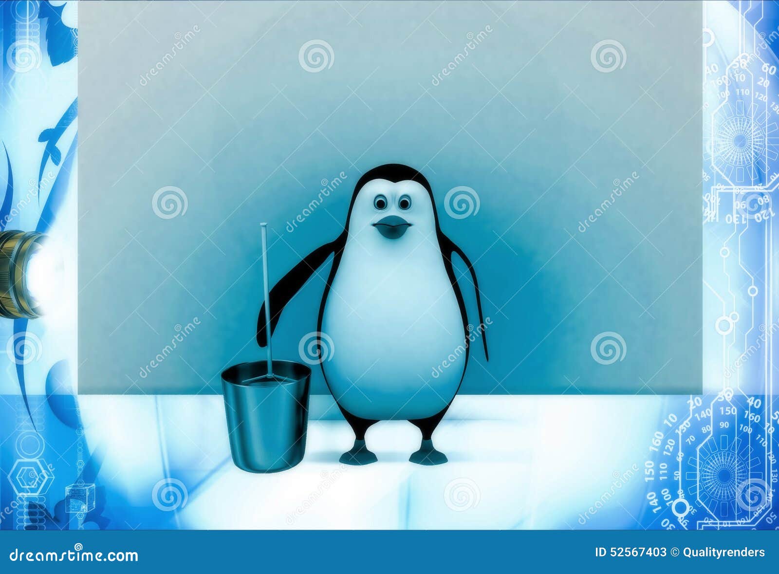 3d Penguin with Red Colour Bucket Illustration Stock Illustration ...