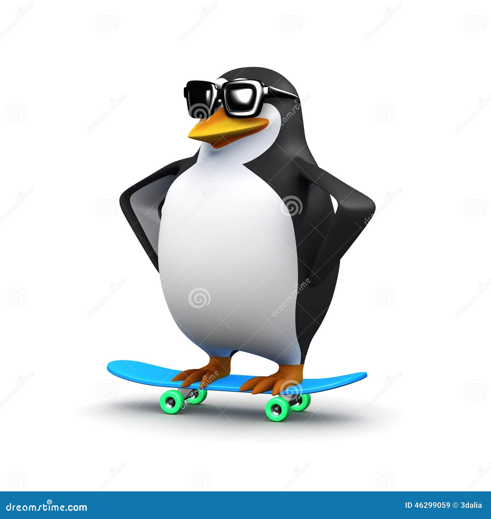 3d Penguin on a skateboard stock illustration. Illustration of creature ...