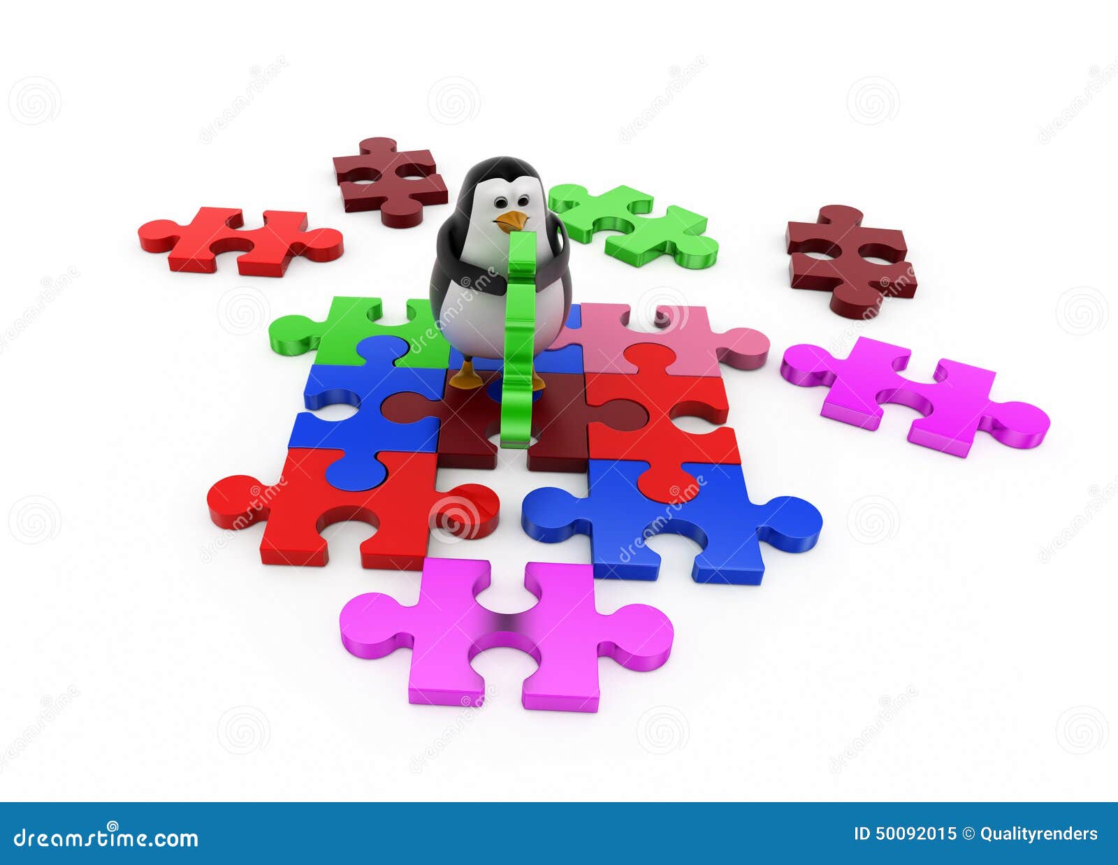 3d Penguin Solve Puzzle Concept Stock Illustration - Illustration of ...