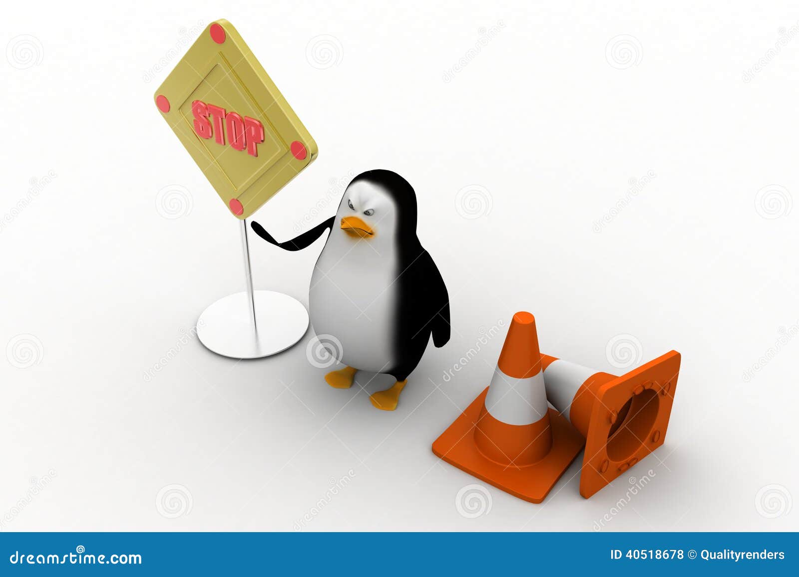 3d Penguin with Stop Illustration Stock Illustration - Illustration of ...