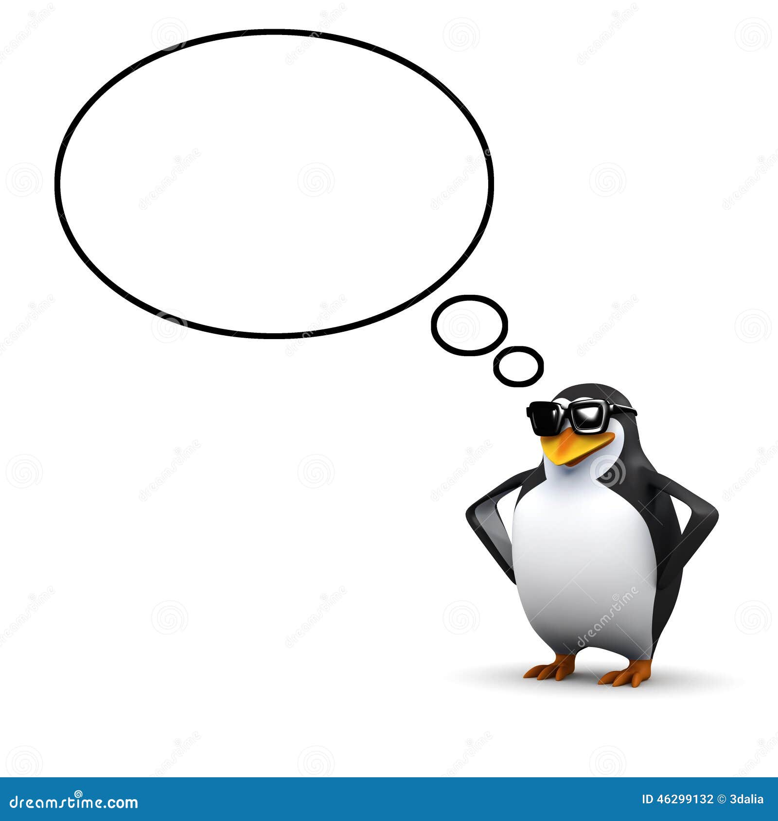 3d Penguin with a Thought Bubble Stock Illustration - Illustration of ...