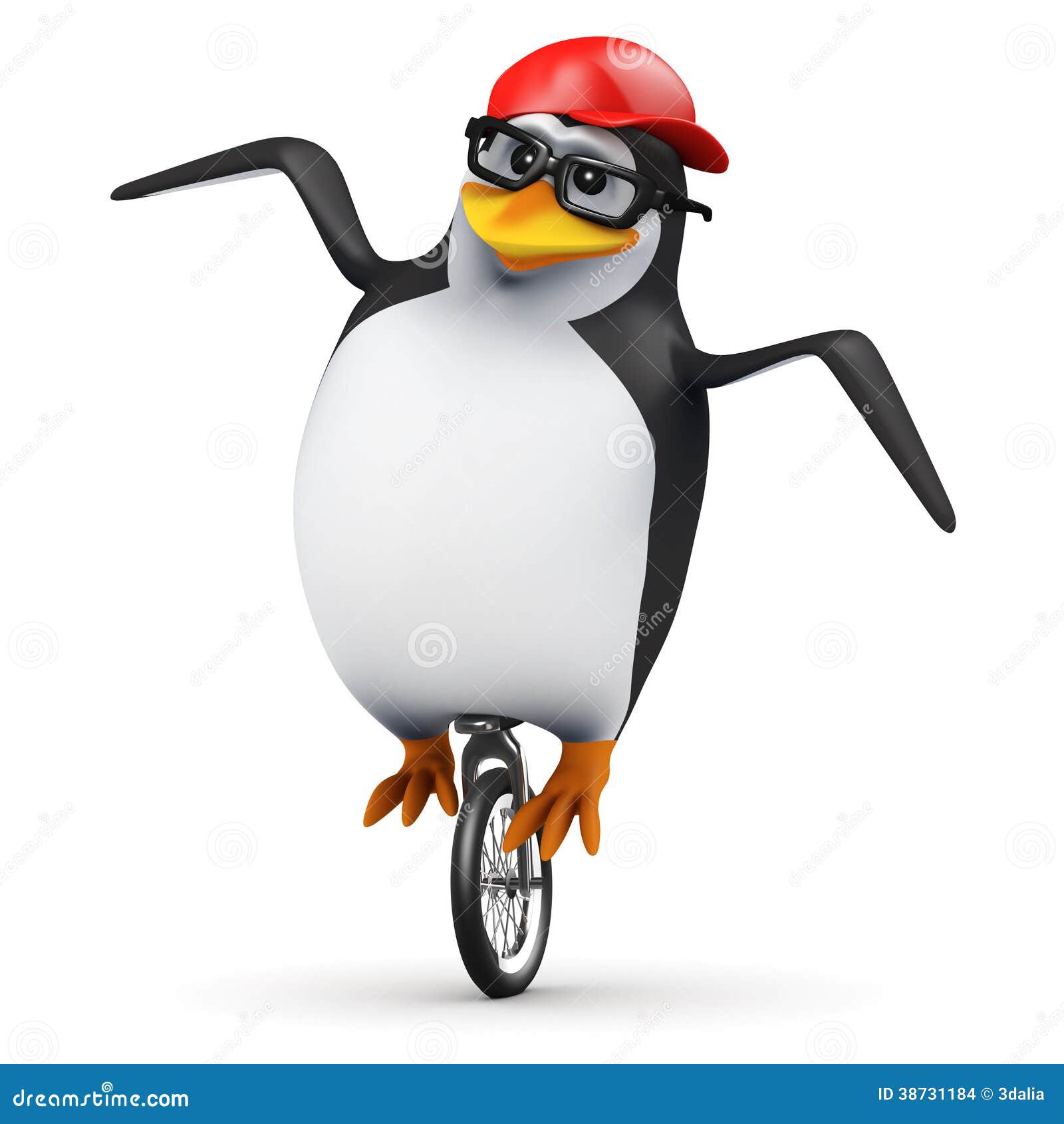 3d Penguin unicycle stock illustration. Illustration of wings - 38731184