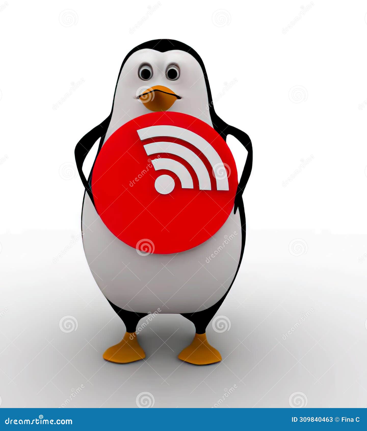 3d Penguin with Wireless Symbols Concept Stock Illustration ...