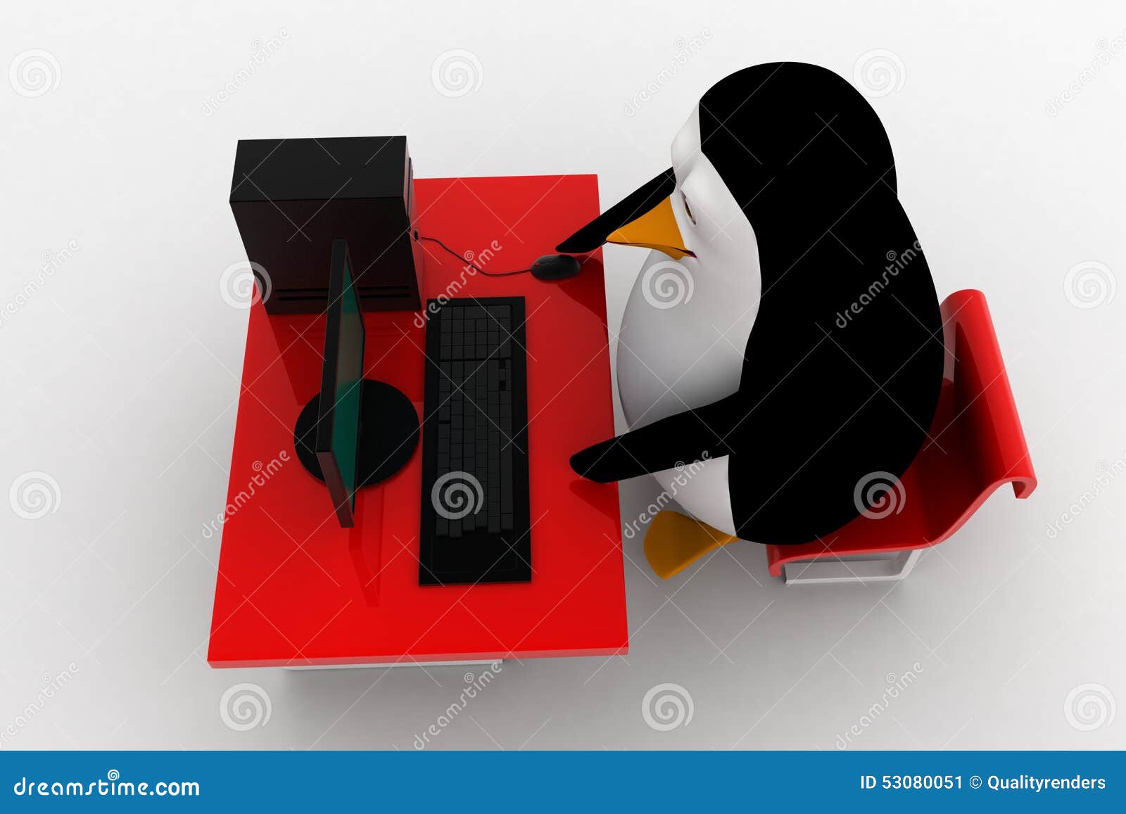 Stock Photo: 3d penguin working on computer in office concept. Image: