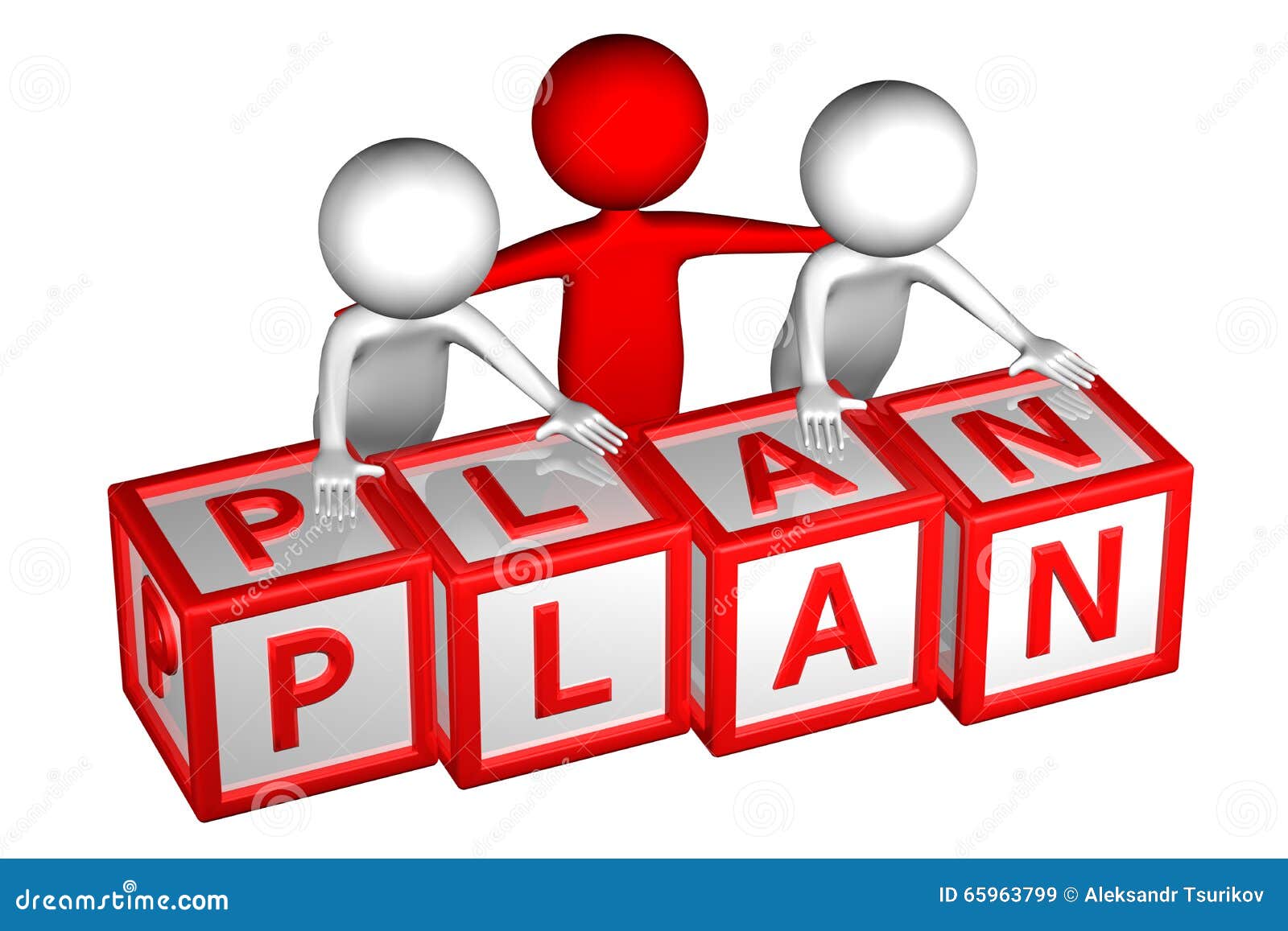 3D People with Blocks with Word Plan Stock Illustration - Illustration ...