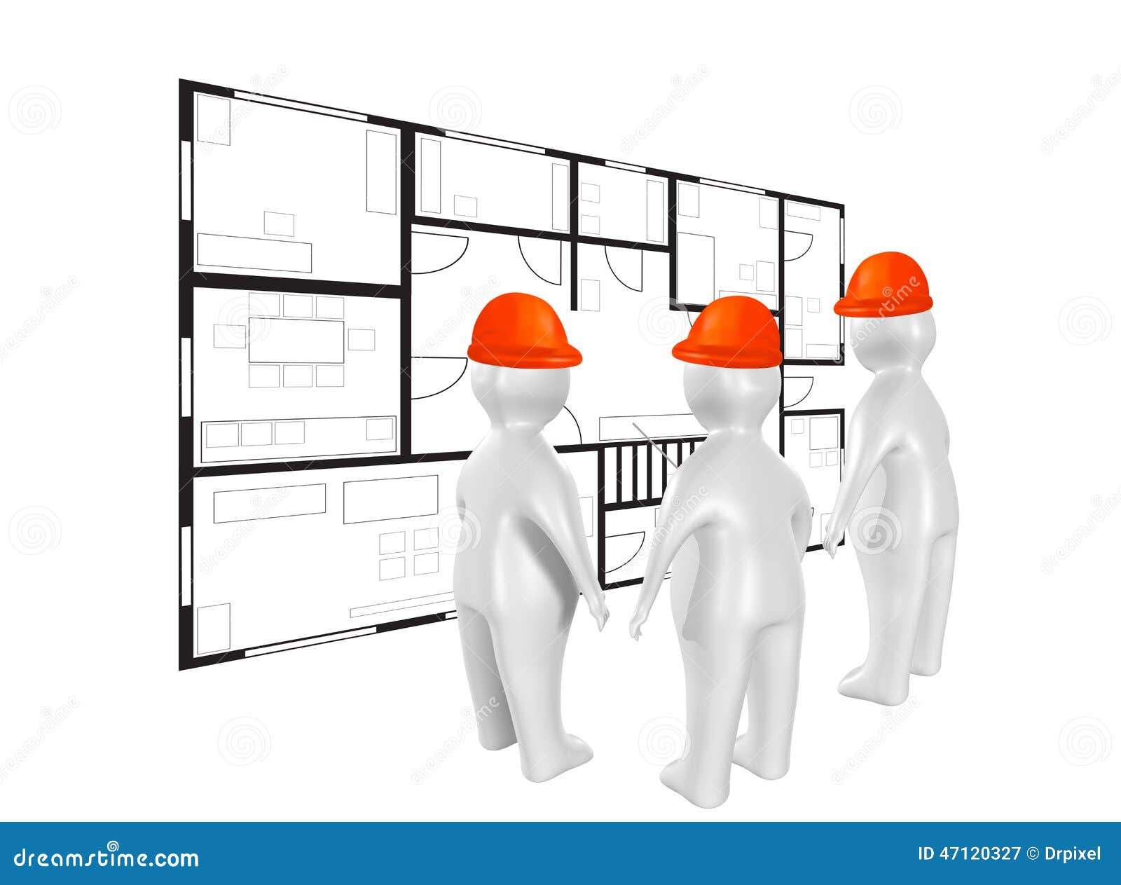 3D People and Building Plan Stock Illustration - Illustration of ...