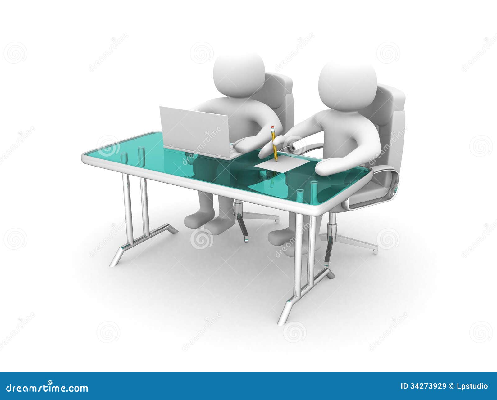 3d People and a Laptop at a Office. Business Partners Stock ...