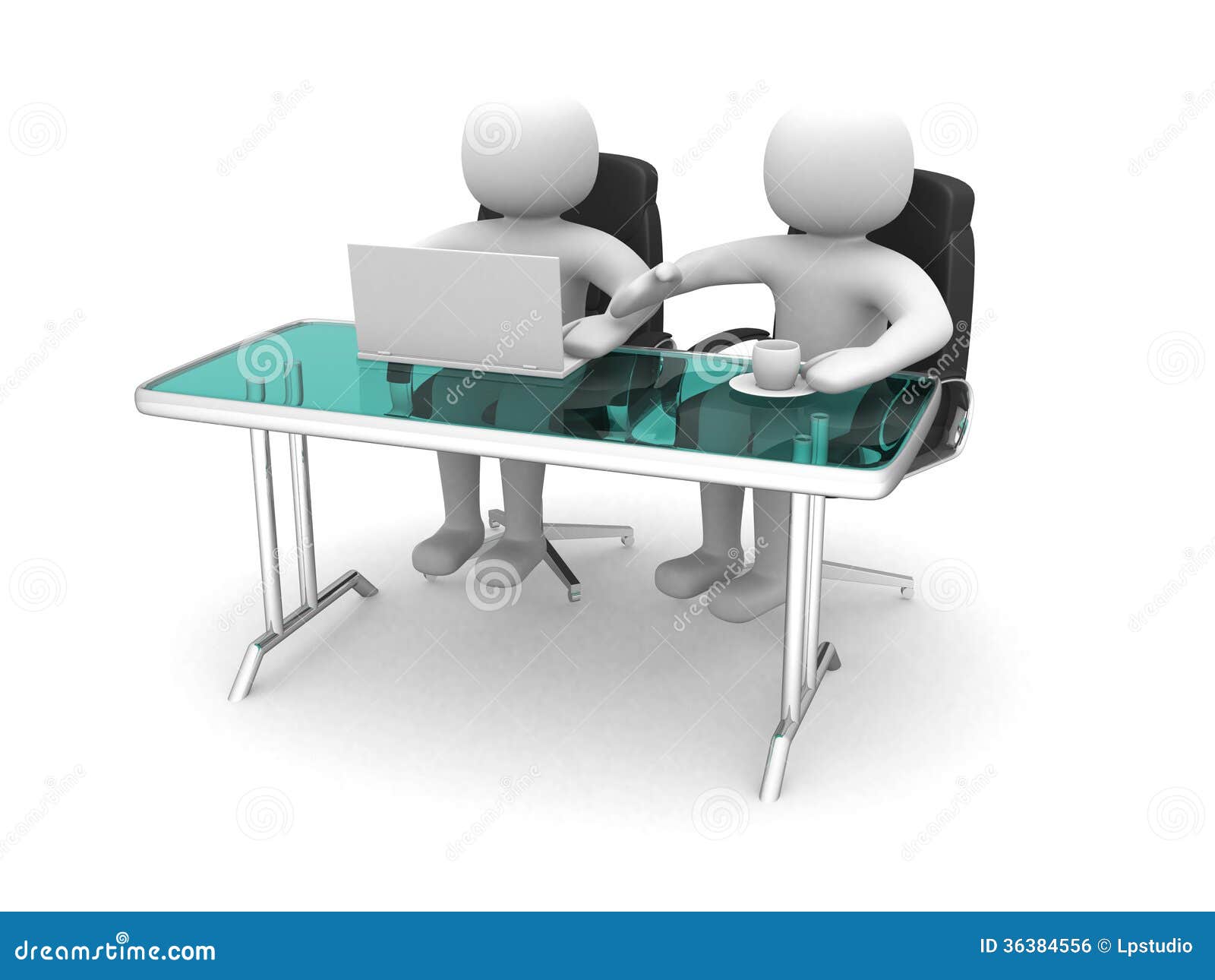 3d People and a Laptop at a Office. Business Partners Stock ...
