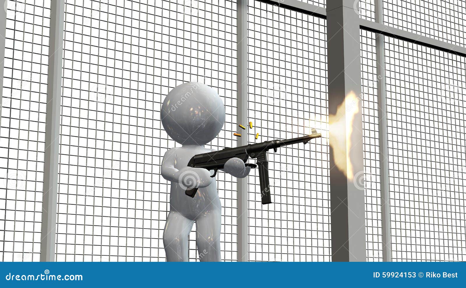 3d People with Machine Gun in Front of a Metall Fence Stock ...