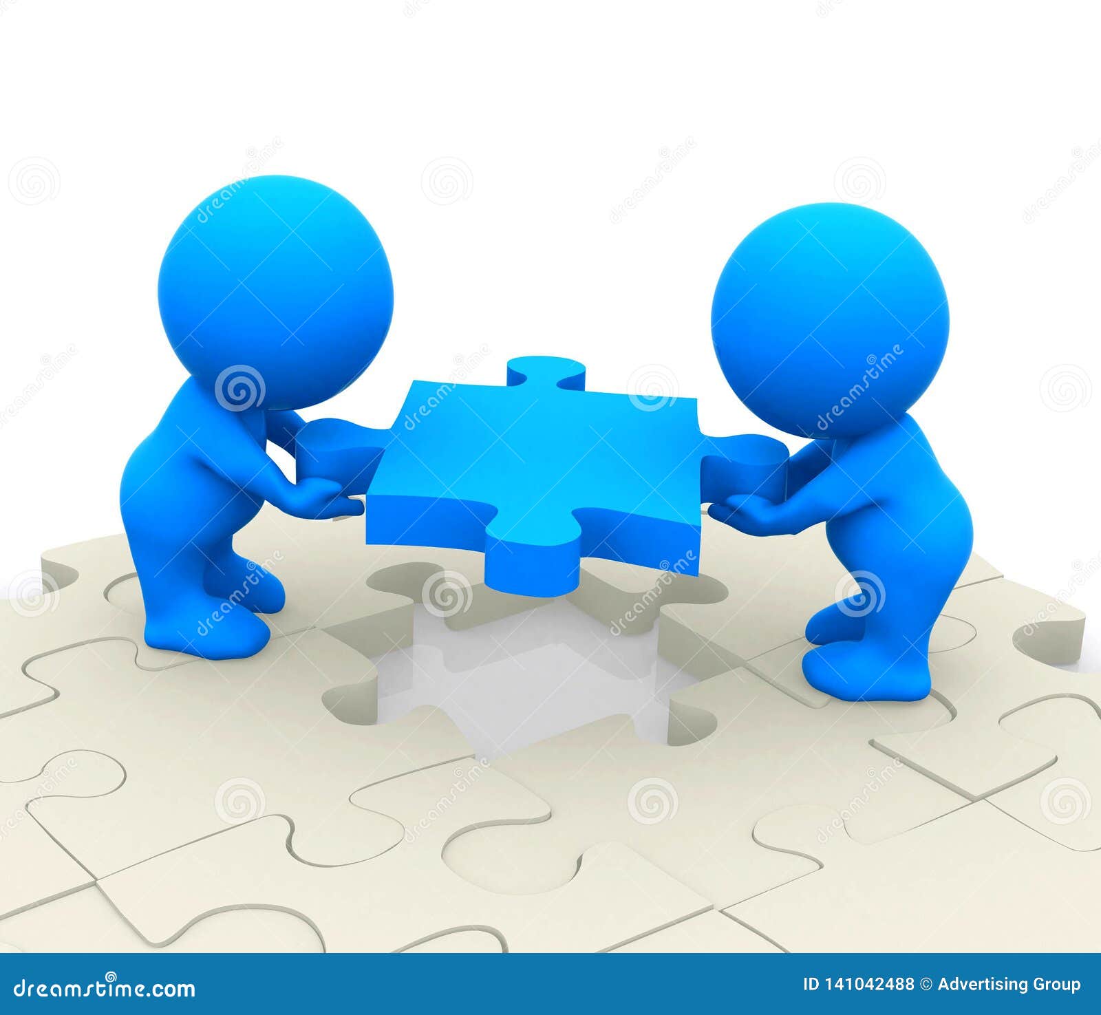 3D People Making a Puzzle Isolated Stock Illustration - Illustration of ...