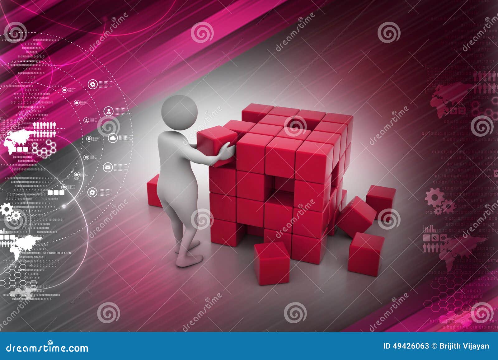 3d People - Man, Person Pushing a Cube Stock Illustration ...