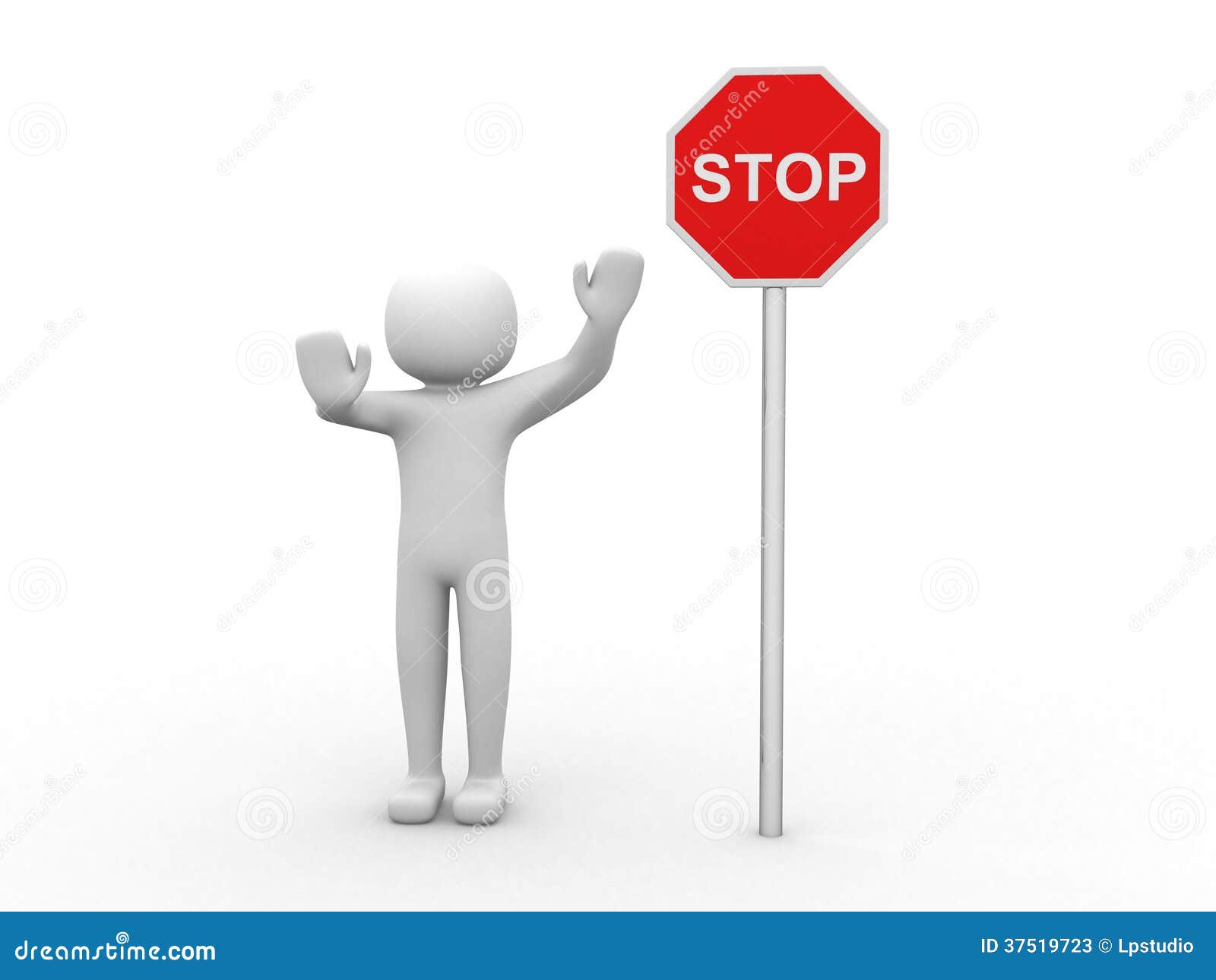 3d People - Man, Person with a Stop Sign. Stock Illustration ...
