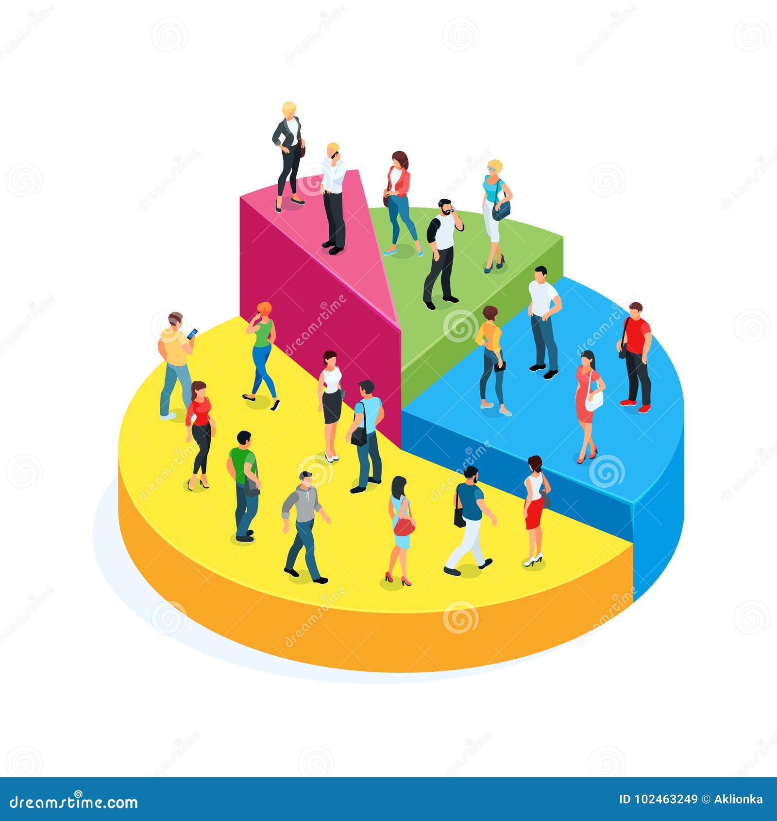 3d People on a Pie Chart Isolated on White Background. Stock Vector ...