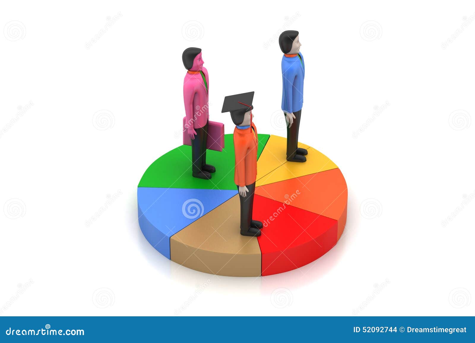 3d people with pie chart stock illustration. Illustration of sales ...