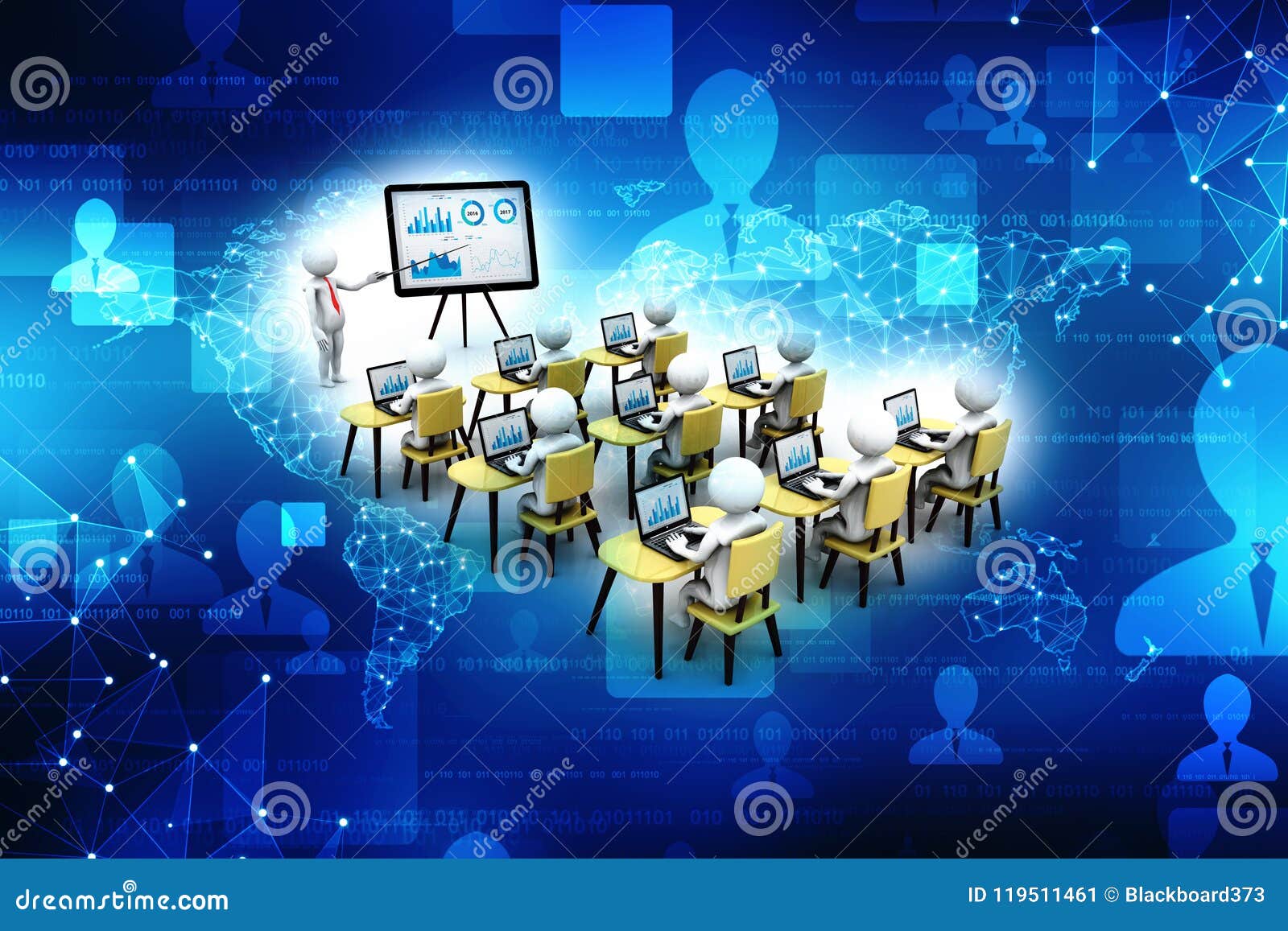 3d People with Pointer in Hand Close To Blackboard. Concept of ...