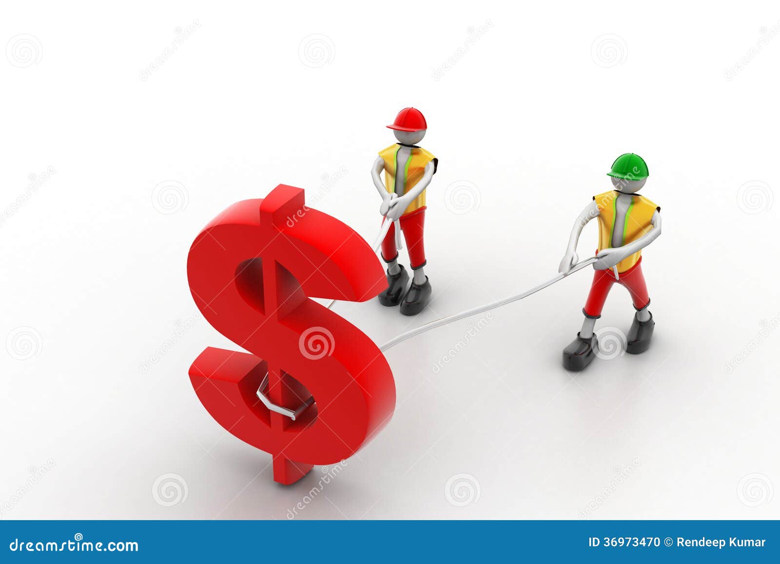 3d People Pulling Dollar Symbol with a Rope Stock Illustration ...