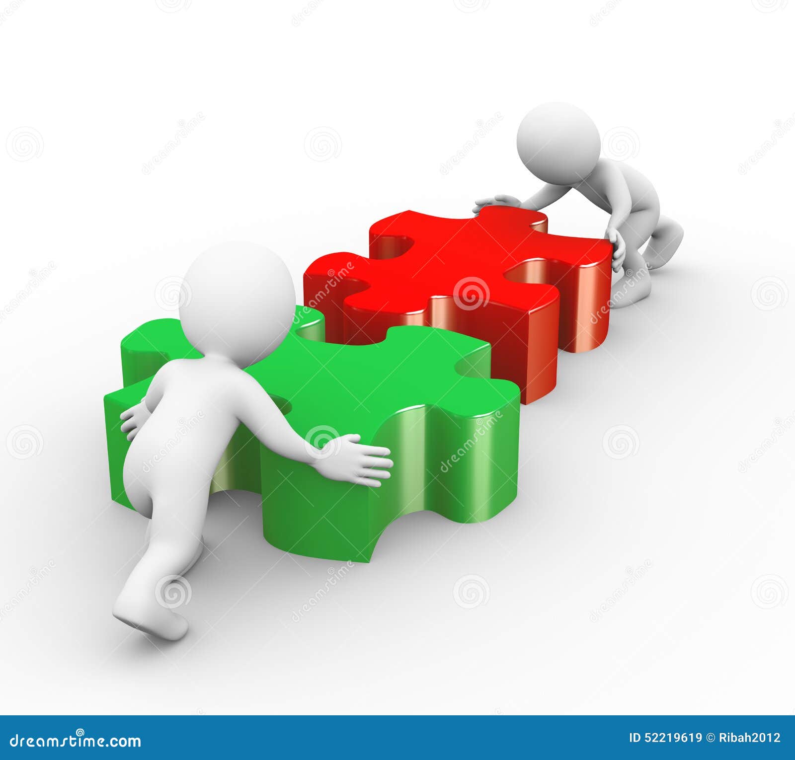 3d People Pushing and Completing Puzzle Pieces Stock Illustration ...