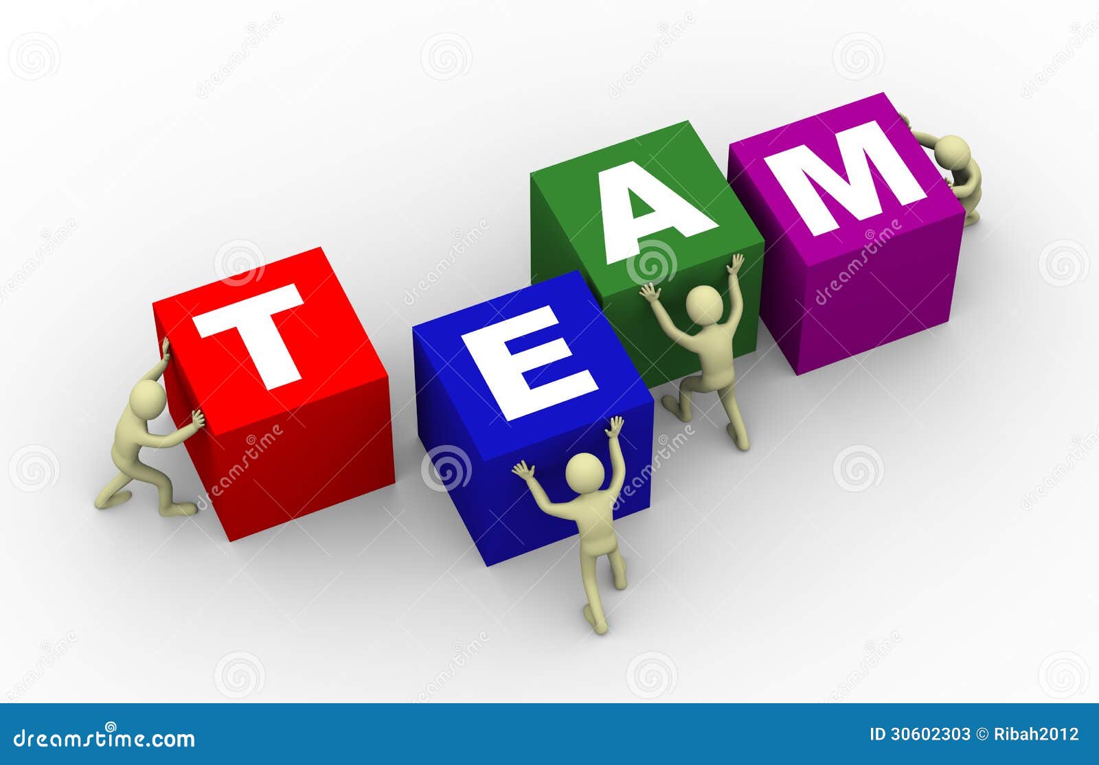 3d People Pushing Team Cubes Stock Illustration - Illustration of ...
