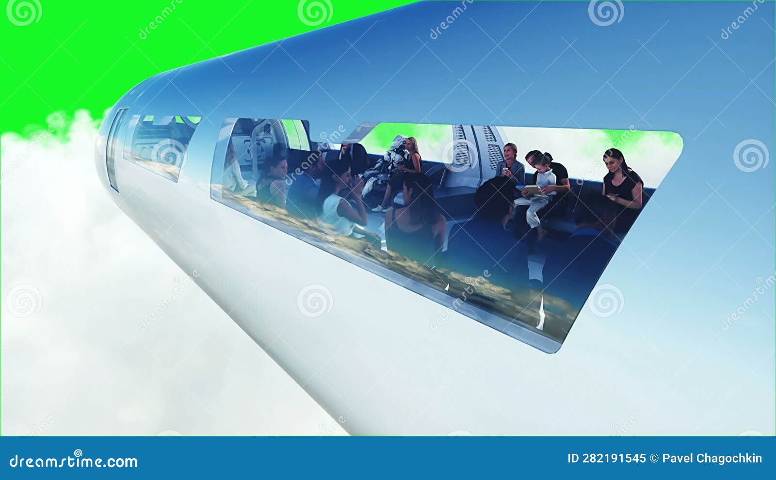 3d People and Robots. Flying Passenger Train. Utopia. Concept of the ...