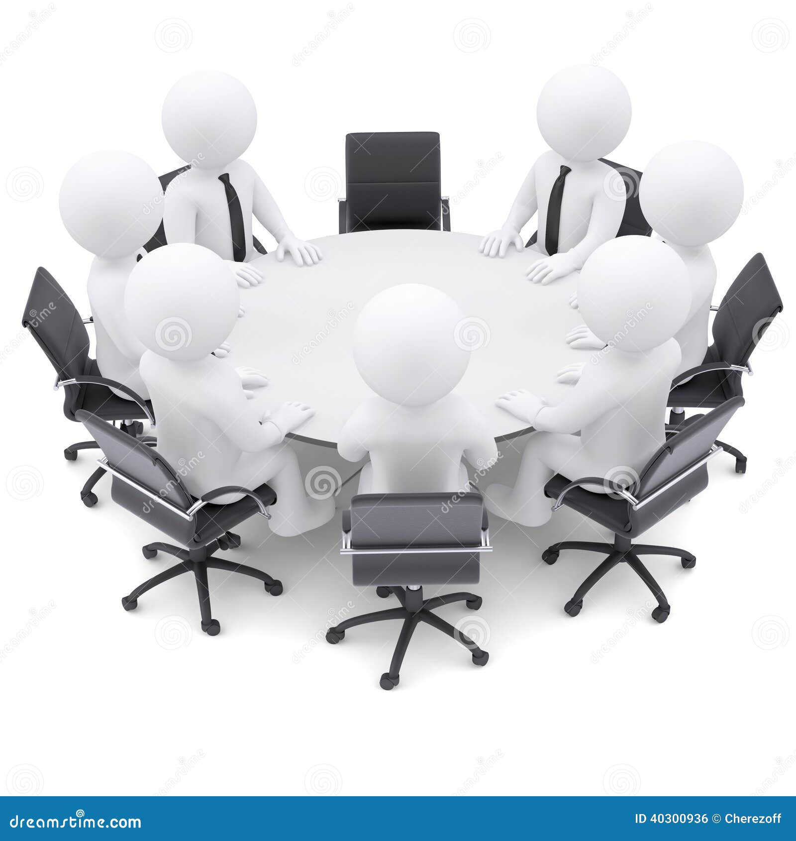 3d People at the Round Table. One Chair is Empty Stock Illustration ...