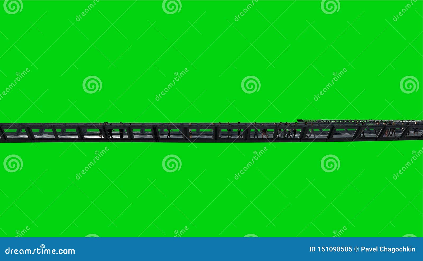 3d People in Sci Fi Tonnel. Traffic. Concept of Future. Green Screen ...