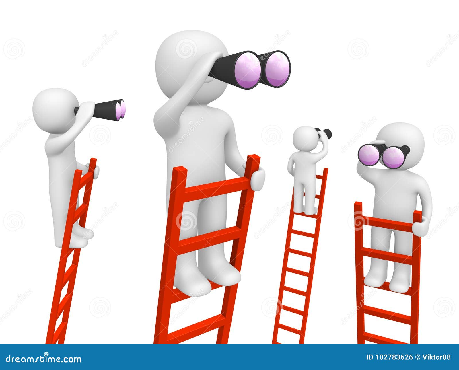 3d People Standing on the Ladders and Looking through Binoculars Stock ...