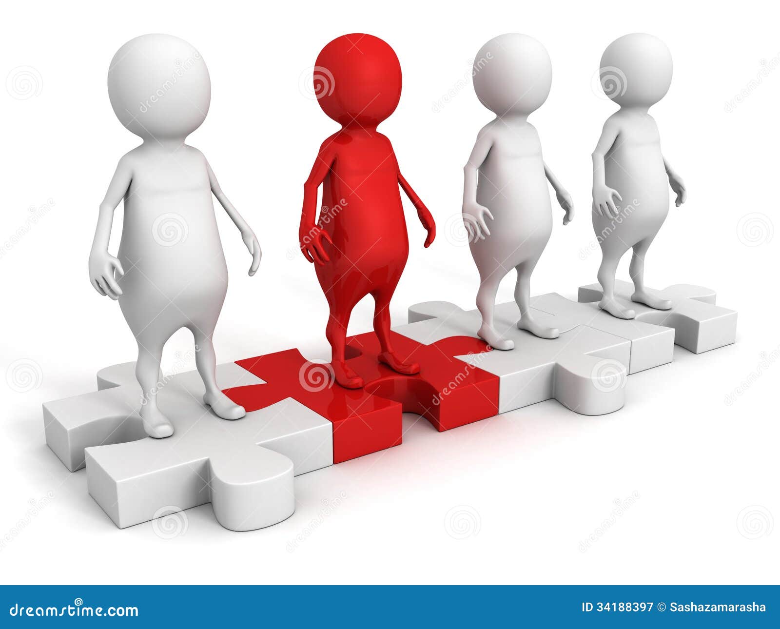 3d People Team Group on Puzzle with Red Leader Stock Illustration ...