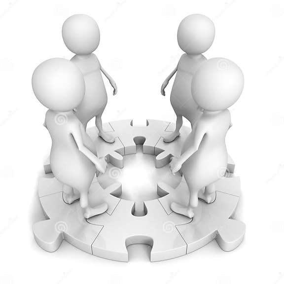 3d People Team Group on Round Concept Teamwork Puzzle Stock ...