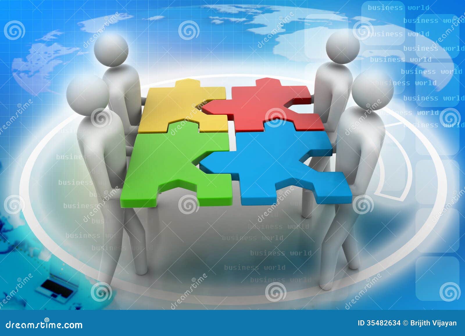 3d People - Team With The Puzzles In Hands Stock Photography ...