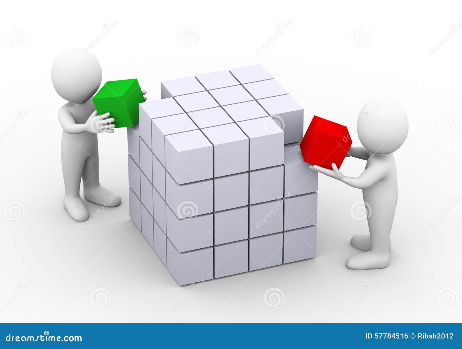 3d People Working Together With Cube Box Structure Design Stock ...